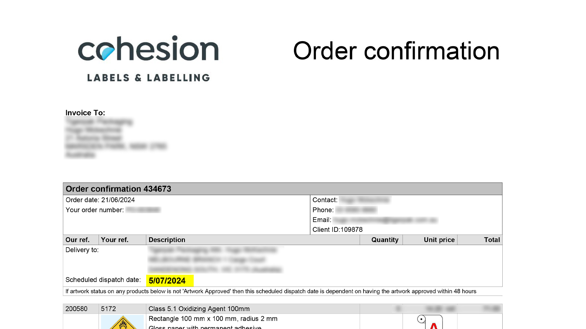 An Order Confirmation Email With More! - Cohesion Labels